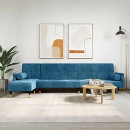 Schlafsofa in L-Form Blau 271x140x70 cm Samt - Blau - Prolenta Premium