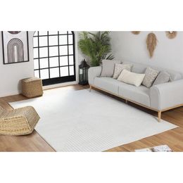 Teppich Outdoor Indoor Wetterfest Wohnzimmer Küchenteppich Skandi Modern Muster Uni Relief 3D Weiß 160 x 220 cm - Surya