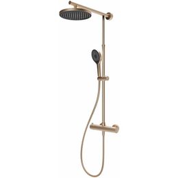 Schulte - Duschsystem Duschmaster Rain mit Sicherheits-Thermostat, Kopfbrause rund extra-flach, mit Handbrause: Farbe: Kupferoptik
