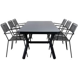 ebuy24 Virya Gartenset Tisch 100x200cm und 6 Stühle ArmlehneG Lindos schwarz, grau. - Grau