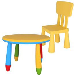 Runder Tisch und Kinderstuhl aus starkem und widerstandsfähigem Kunststoff - Gelb - Wellhome
