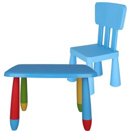 Rechteckiger Tisch und Kinderstuhl aus starkem und widerstandsfähigem Kunststoff - Blau - Wellhome