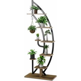 6-stöckiger Metall-Pflanzenständer, halbmondförmiger Leiter-Pflanzgefäß mit Haken, Blumentopfregal, Ausstellungsregal für Wohnzimmer, Schlafzimmer,