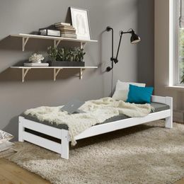 Bett Classico Holzbett Bettgestell mit Lattenrost Massivholz Kiefer Farbe Weiß 100 x 200 cm - Weiß - Coemo