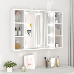 Spiegelschrank mit LED, Badschrank mit Spiegel, Badezimmerschrank Weiß 76x15x55 cm KLI42944 MAISONCHIC
