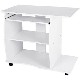 Haloyo - Schreibtisch Computertisch Bürotisch & Rollen pc Tisch (Weiß)mit Ablageböden 90x75x50cm
