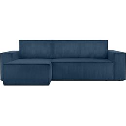 Napi Ecksofa Big links/rechts, Schlaffunktion mit Cordbezug, blau - Konsimo