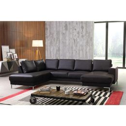 Top Sofa Couch Ecksofa Eckcouch Wohnlandschaft in Kunstleder schwarz- silvio xxl