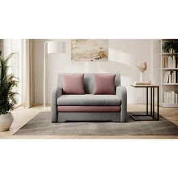 Sofa mit Schlaffunktion und Bettkasten Couch für Wohnzimmer Schlafsofa Sofagarnitur Polstersofa - 130x85x103 cm - amiro (Hellgrau + Rosa - Nube 03+