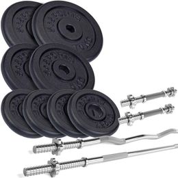 ScSPORTS® Hantelset - 55 kg, 30mm, 2 Kurzhanteln, Langhantel, Curlstange, Hantelscheiben, Gusseisen - Gewichtsset, Gewichte, Hantel Set,