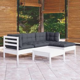 Prolenta Premium - 5-tlg. Garten-Lounge-Set mit Kissen Weiß - Weiß