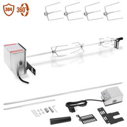 Grillspieß Set 117 cm 4X Fleischnadel inkl. Edelstahl mit Motor 220V-240V Drehspieß Rotisserie Drehspiess Grillspieß für Gasgrill holzkohlegrill