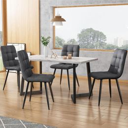 Polsterstuhl 4er Set mit Rücklehne, Küchenstuhl gepolstert mit Metallbeinen (4 St),ergomischer Stuhl, Esszimmerstühle mit Leinenbezug, Grau - Merax