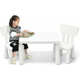 Goplus - Kindersitzgruppe aus Kunststoff, Kindertisch mit 2 Stühlen, Stuhl mit Rückenlehne, mit Runden Kanten, Einfarbiges Design, für Junge und