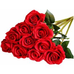 6 Stück künstliche Rosen Seidenstoff Blumen Kunstblumen Hochzeitsstrauß für Hausgarten Geburtstagsfeier Zuhause Hochzeitsdekoration (rot) - Minkurow