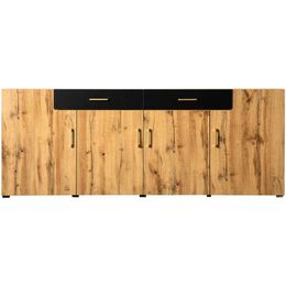 Sideboard, Küchenschrank, Aufbewahrungsschrank , 208 x 39.5 x 80 cm, Kommode mit 4 Türen, 2 Schubkästen, Buffets Natürliche Farbe Okwish Braun