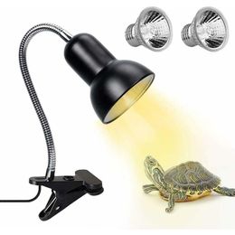 Schildkröten-Wärmelampe, 2 UVA-UVB-Lampen, 50 w, Reptilien-Wärmelampe mit Ständer, Terrarienlampe mit 360°-Schwenkklemme, Schildkrötenbeleuchtung für