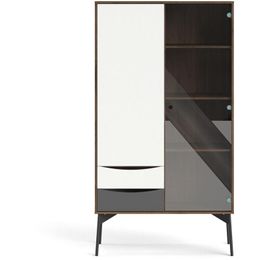 ebuy24 Elly Vitrinenschrank mit 1 Tür, 1 Glastür und 2 Schubladen braun,weiß,grau.