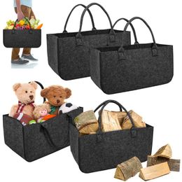 4 Stück Kaminholztasche Filz, Filztaschen Shopper mit Tragegriffen, Kaminholzkorb Filztasche für Holz Kaminholz und Zeitungen, auch als