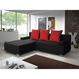 Fun Moebel - Ecksofa Sofa lucy mit Schlaffunktion Schwarz / Rot Ottomane Links