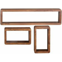 FineBuy Design Wandregal 3er Set Massiv Holzregale Landhausstil, Rustikales Wandregal-Set Holz, Hängeregal Viereckig Echtholz, Wand-Regale, Hängend Würfel,