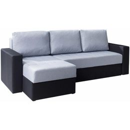 Fun Moebel - Ecksofa Schlafsofa labri Schwarz/ Hellgrau Ottomane Links