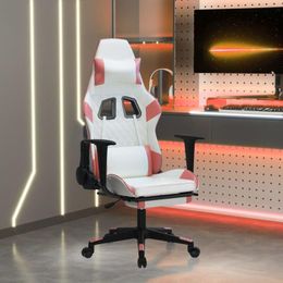 Bonnevie - Gaming-Stuhl Bürodrehstuhl mit Massage & Fußstütze - Schreibtischstuhl ergonomischer Weiß & Rosa Kunstleder BV950116