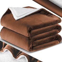 Kesser Kuscheldecke Flauschige Sherpa Extra Weich & Warm Wohndecke Flanell Fleecedecke Falten beständig/Anti-verfärben als Couchdecke Sofadecke Dunkelbraun