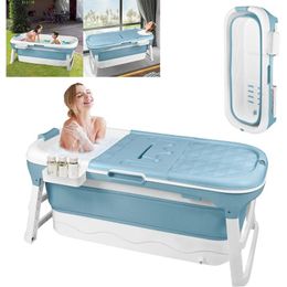 Faltbare Badewanne Erwachsene xxl Mobile Tragbare Badewanne Mit Abdeckung Massagerollen und Badewannenablage, Blau (148 x 62 x 53 cm) Hengmei