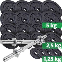 ScSPORTS® Kurzhanteln - 2er Set, 70 kg, 2 Kurzhantelstangen, mit Gewichten (8x5kg, 8x2,5kg, 4x1,25kg), 30mm, Gusseisen, Sternverschluss