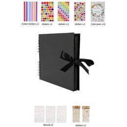 Minkurow - Fotoalbum, 28 x 21 cm, traditionelles Sammelalbum, 80 schwarze Seiten, Hochzeits-Gästebuch, DIY-Scrapbooking-Set mit 12 Markern, Stiften,
