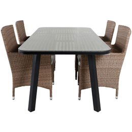 ebuy24 Paola Gartenset Tisch 100x200cm und 6 Stühle Malin natur, schwarz. - Holz