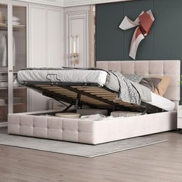 Stauraumbett Polsterbett 140x200 cm Betten mit Stauraum Erwachsenen Jugendbett Stauraumbett cremeweiß - Weiß creme