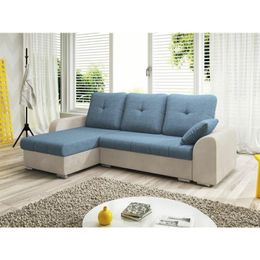 Fun Moebel - Ecksofa Sofa dekos mit Schlaffunktion Weiss / Hellblau Ottomane Links