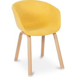 PRIVATEFLOOR - Design Esszimmerstühle mit Armlehne Gelb - Metall mit hölzerner Transfermalerei, pp, Stoff - Gelb