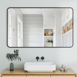 Wandspiegel Schwarz Metall 100x60 cm Rechteckig Wand Spiegel Bad für Flur, Wohnzimmer, Bad oder Garderobe