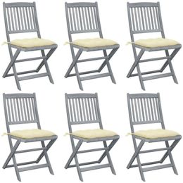 MAISONCHIC - Klappbare 6 Stk.Gartenstühle Relax-Sessel,Gartenmöbel mit Kissen Massivholz Akazie -17477 - Grau