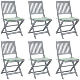 MAISONCHIC - Klappbare 6 Stk.Gartenstühle Relax-Sessel,Gartenmöbel mit Kissen Massivholz Akazie -70733 - Grau