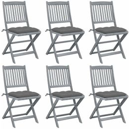 MAISONCHIC - Klappbare 6 Stk.Gartenstühle Relax-Sessel,Gartenmöbel mit Kissen Massivholz Akazie -38931 - Grau
