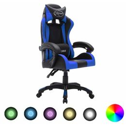 Gaming-Stuhl Bürostuhl Cheffsessel - mit rgb LED-Leuchten Blau und Schwarz Kunstleder BV491584 Bonnevie