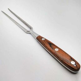 Fleischgabel, groß, Edelstahl, mit Holzgriff, Klingenlänge: 15 cm, Grill für Braten, Garen (rot) - Rhafayre