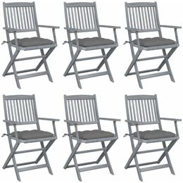 MAISONCHIC - Klappbare 6 Stk.Gartenstühle Relax-Sessel,Gartenmöbel mit Kissen Massivholz Akazie -78010 - Grau