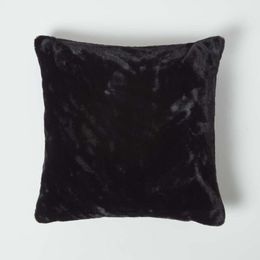 Flauschiger Kunstfell Kissen-Bezug schwarz 46 x 46 cm - Schwarz - Homescapes