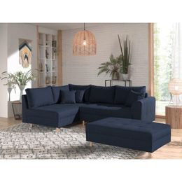 Lisa Design - Rune – ecksofa – mit hocker – 4-sitzer – skandinavischer stil – links - petrolblau