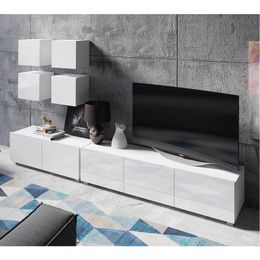 Lomadox Moderne Wohnwand in weiß Hochglanz CAIRNS-132, B/H/T ca. 250/180/43 cm - weiß