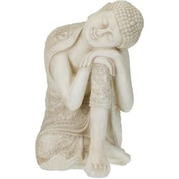 Xxl Buddha Figur, ruhender Gartenbuddha, hbt 61 x 40,5 x 38 cm, wetterfest, frostsicher, Dekobuddha, cremeweiß - Relaxdays