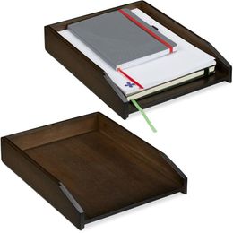 Relaxdays - 2 x Briefablage stapelbar, din A4 Papier, Büro, Schreibtisch, Dokumentenablage Bambus, HxBxT: 6 x 25 x 33 cm, braun