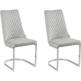 Beliani Freischwinger Stuhl 2er Set Grau Samtstoff mit hoher Rückenlehne Metallgestell Modernes Design für Ess-, Wohn- und Arbeitszimmer - Silber