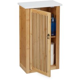 Badezimmerschrank, Hängeschrank mit Einlegeboden, HxBxT: 60x34,5x21 cm, Wandschrank, Bambus & mdf, natur/weiß - Relaxdays