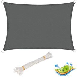 Sonnensegel Rechteck wasserabweisend Sonnenschutz Polyester Windschutz mit uv Schutz für Garten Terrasse Camping, 2x4m Grau - WOLTU